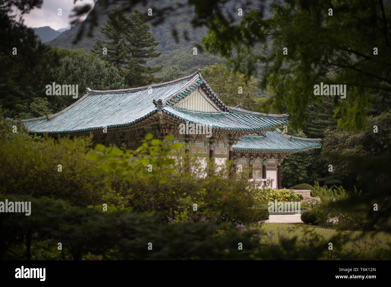 Traditional architecture in North Korea with a green glaze on the roof ...