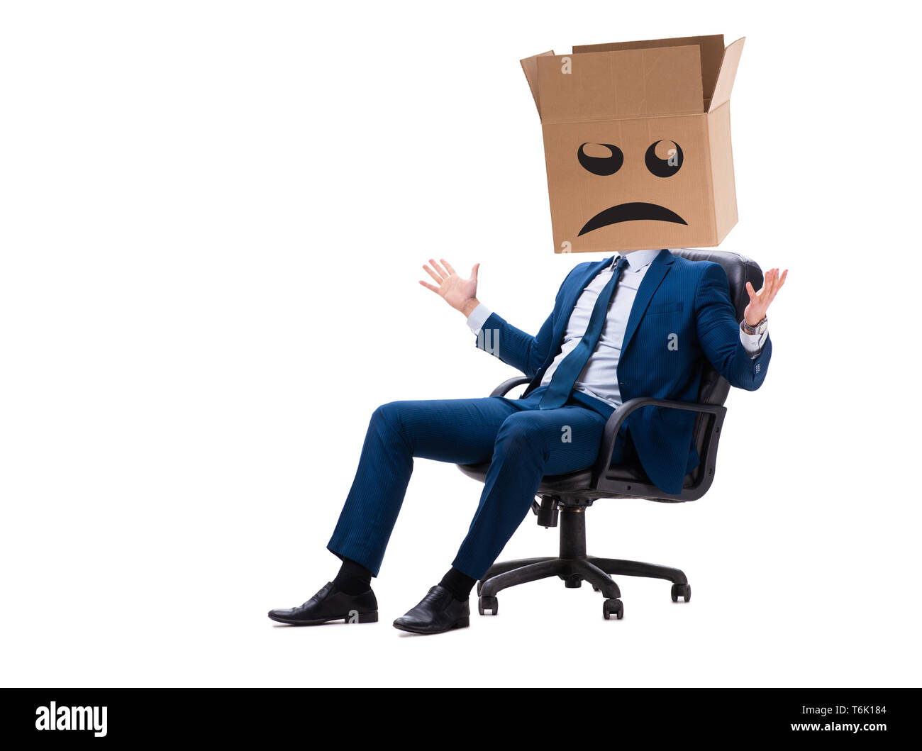 Unpacking box man sad Cut Out Stock Images & Pictures - Alamy