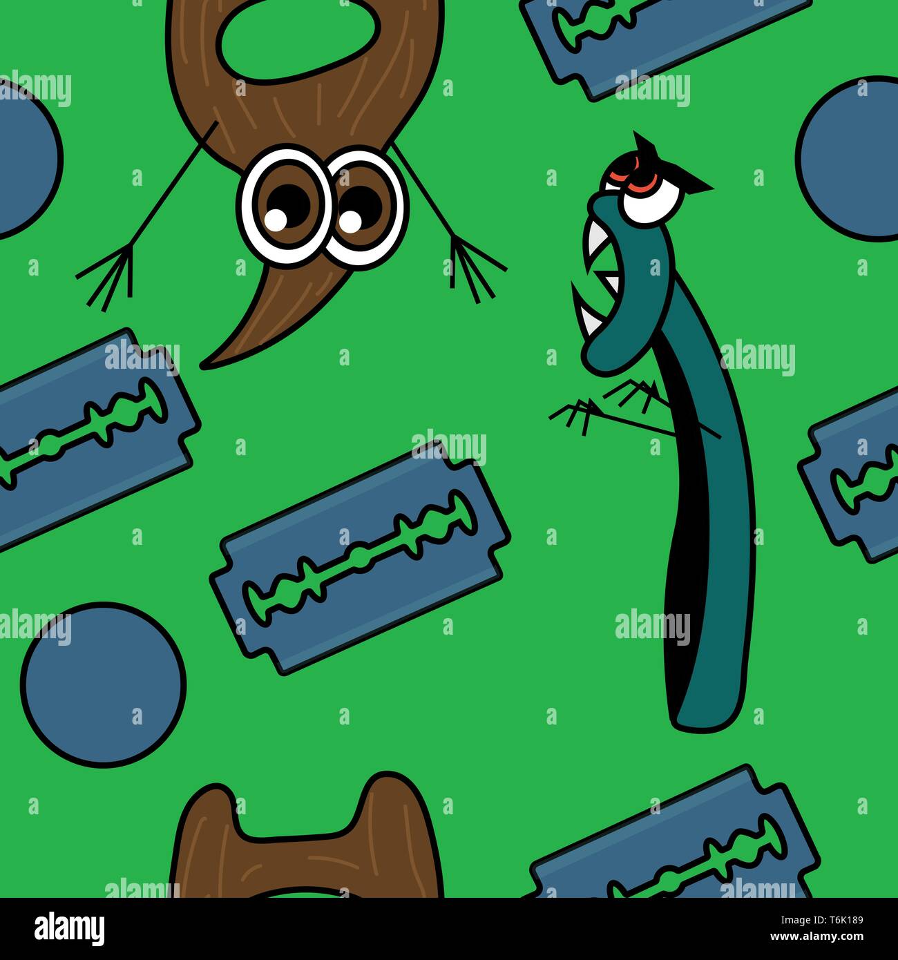 Angry razor and scared beard seamless pattern. vector illustration ...