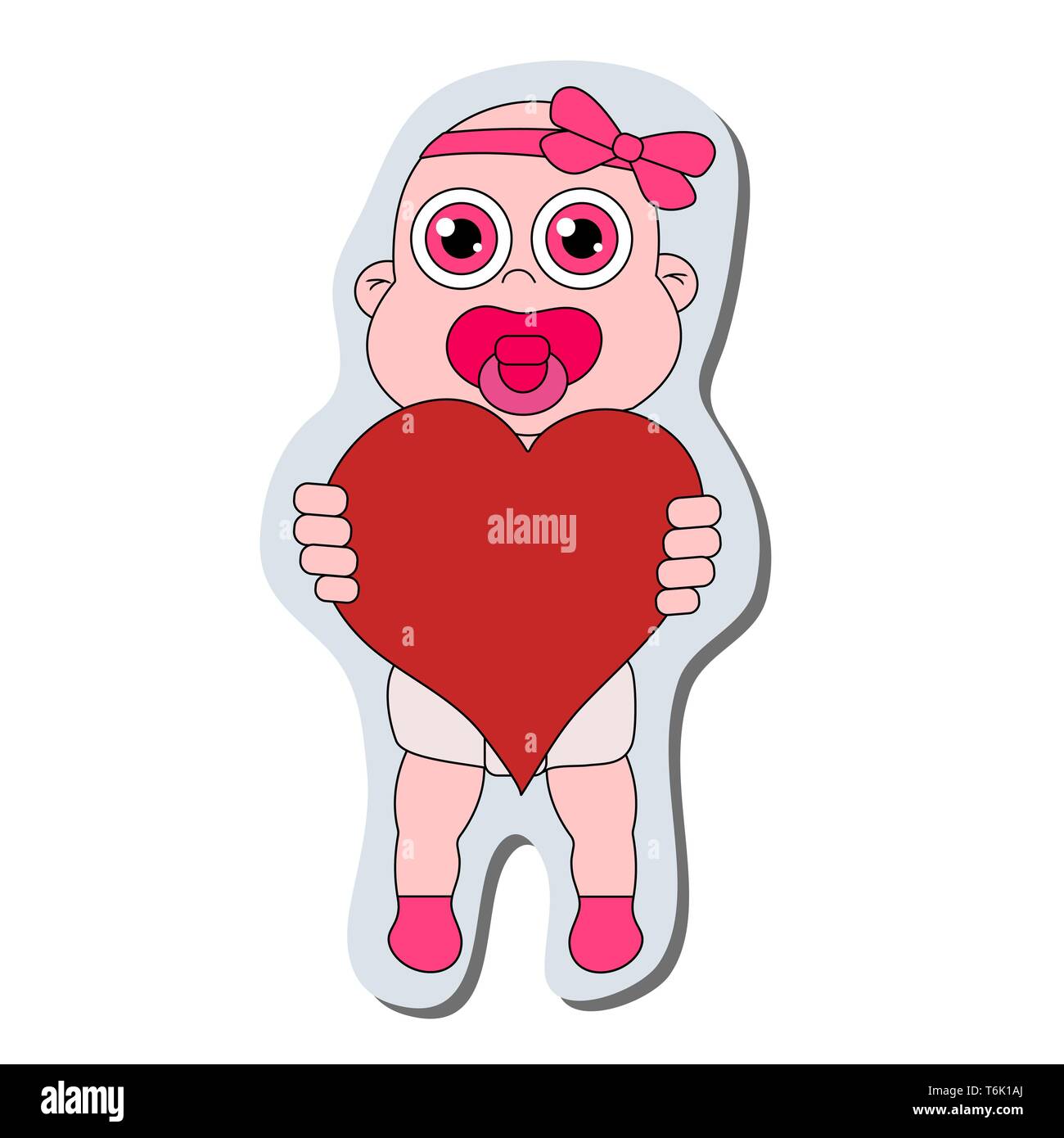 Baby girl with heart sticker. Stock vector isolated illustration Stock ...