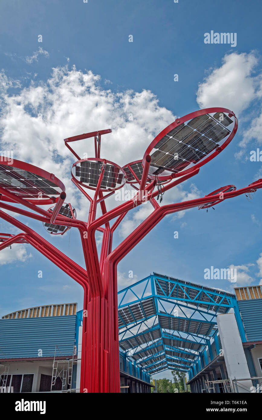 One of seven solar trees that will stand about two stories tall in the ...
