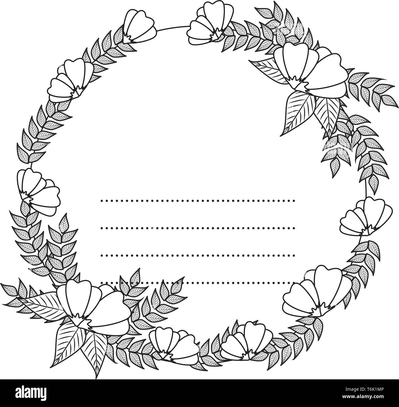 Beautiful roses leafs circular Black and White Stock Photos & Images ...