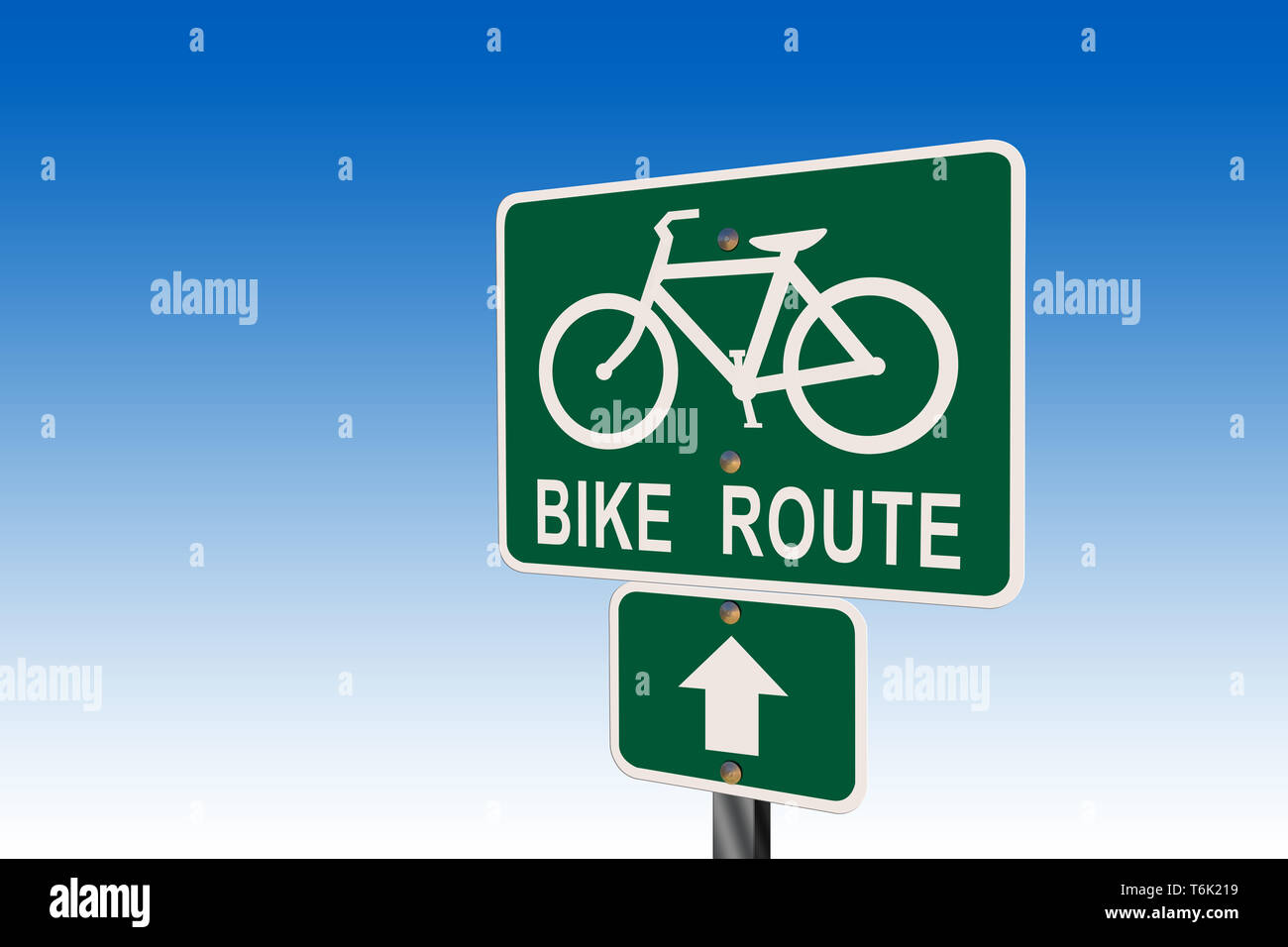 Bike Route road sign with blue background Stock Photo - Alamy