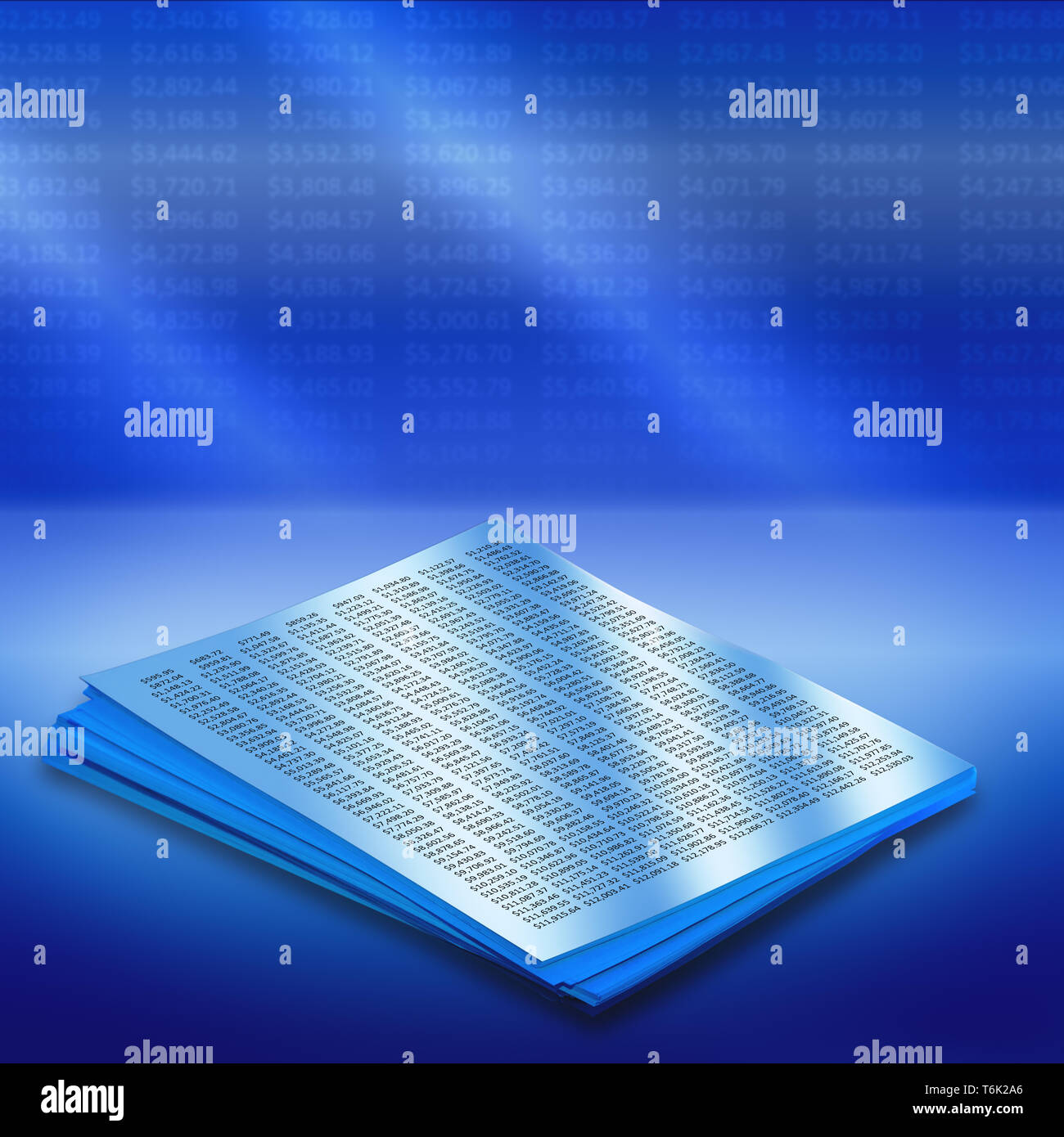 Numbered spreadsheet on a stack of papers in a blue tone Stock Photo ...