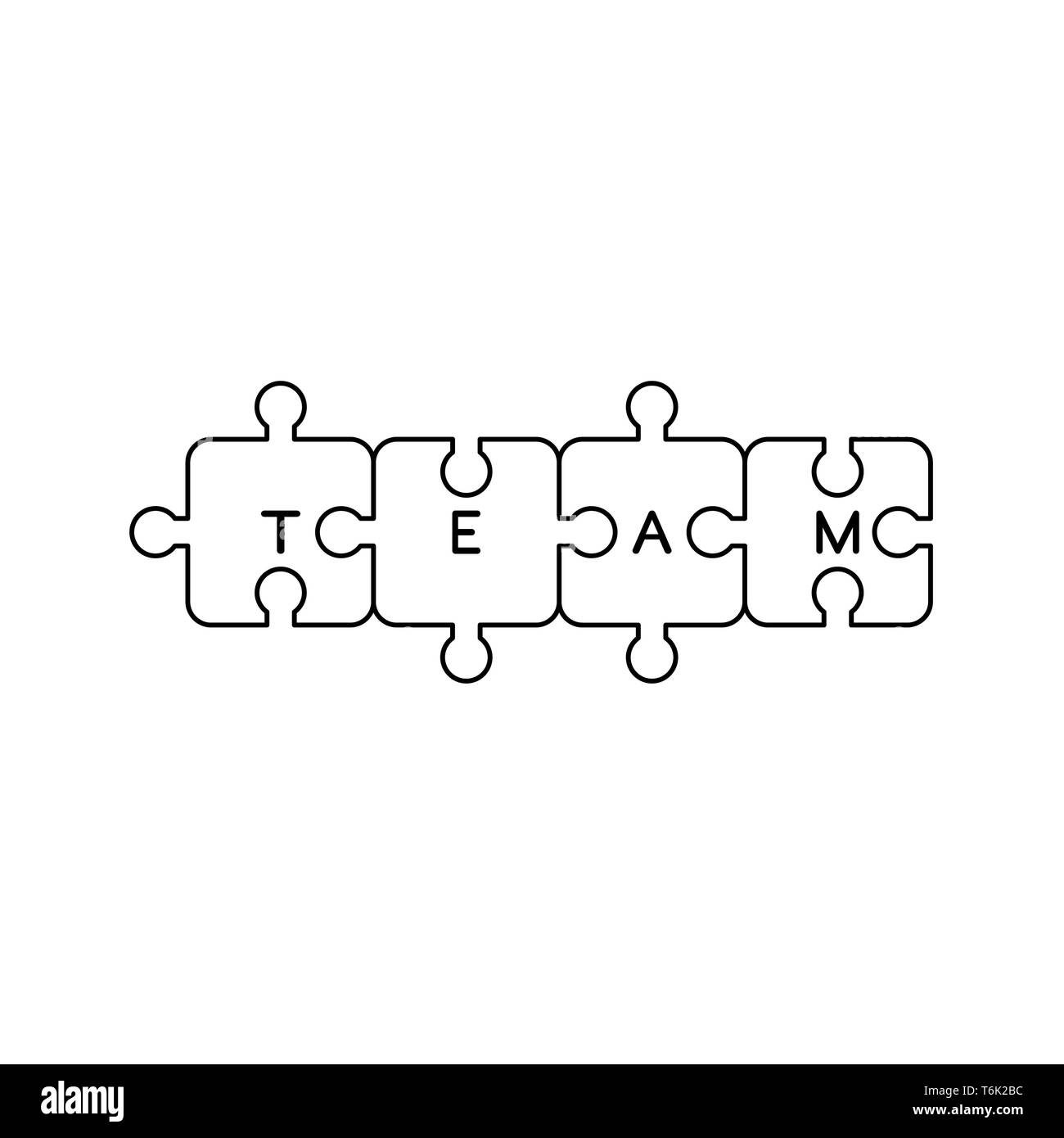 Vector icon concept of four puzzle pieces connected and team word ...