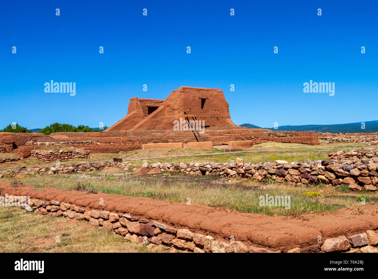 Wide view of the Pueblo Church at Pecos National Park, New Mexico Stock ...