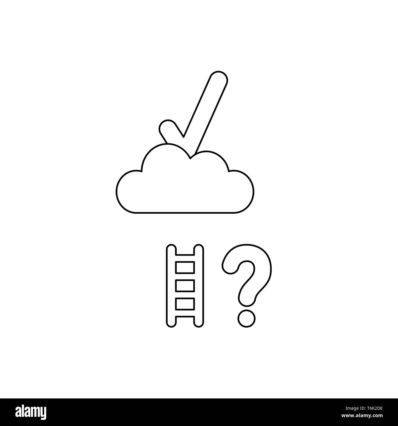 Vector icon concept of reach check mark on cloud with short wooden ...