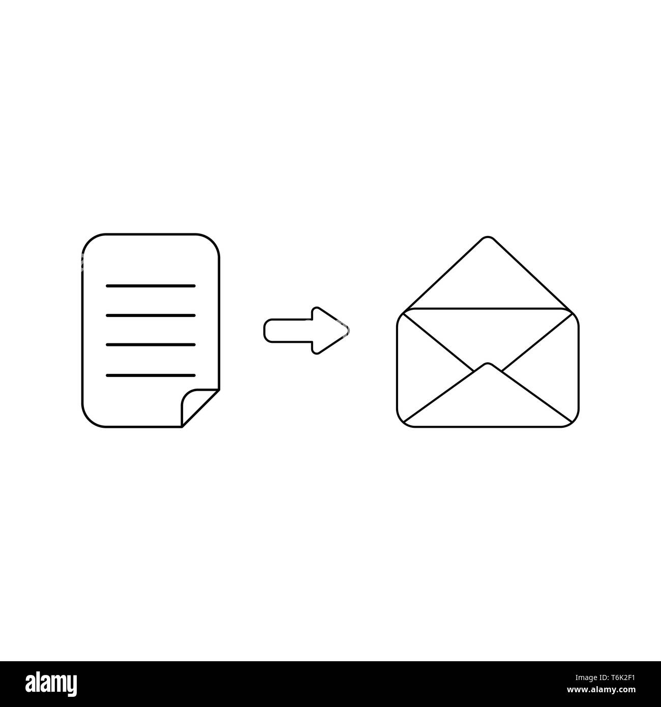 Vector icon concept of written paper into open envelope mail. Black ...