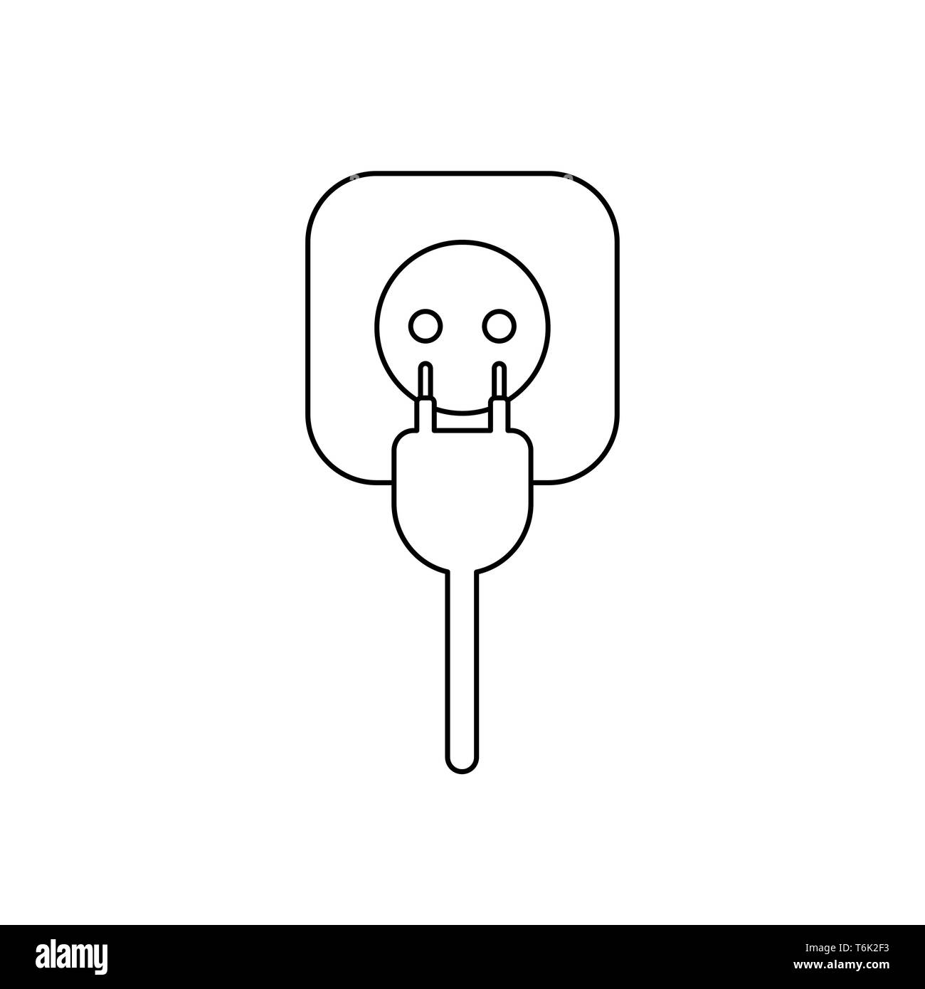 Vector icon concept of plug with cable and outlet. Black outlines Stock ...