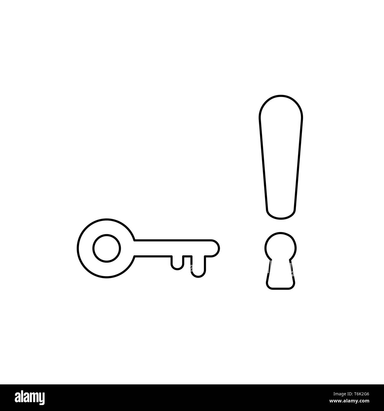 Vector icon concept of exclamation mark with keyhole and key. Black ...
