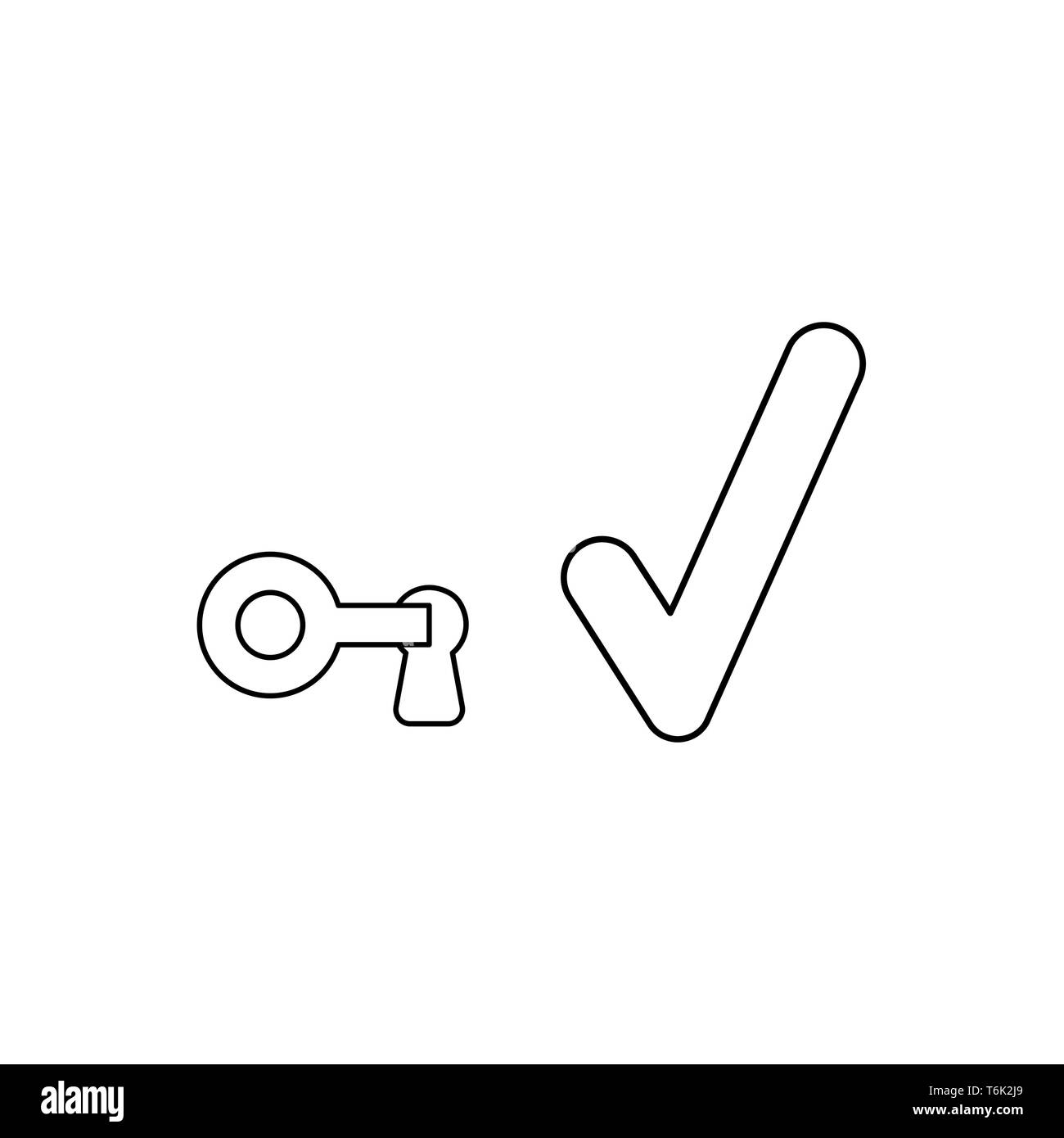 Vector icon concept of key in keyhole with check mark. Black outlines ...