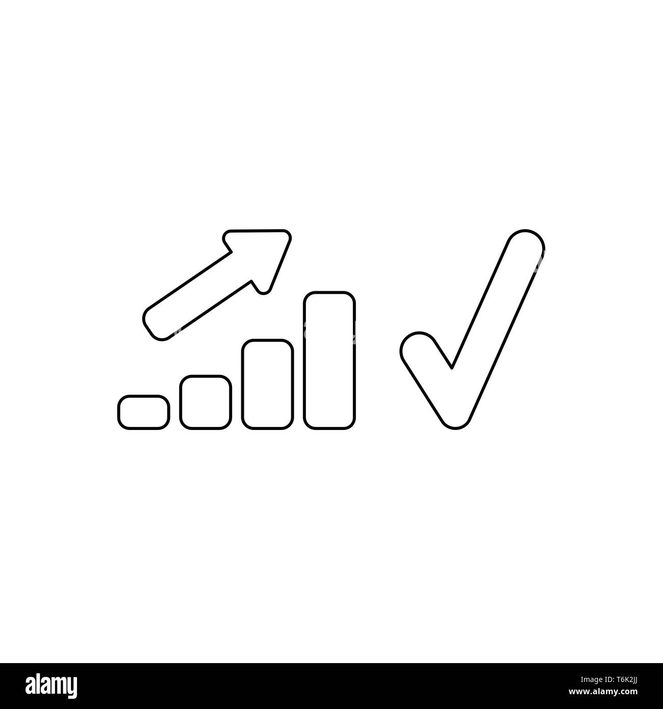 Vector icon concept of sales bar chart moving up with green check mark ...