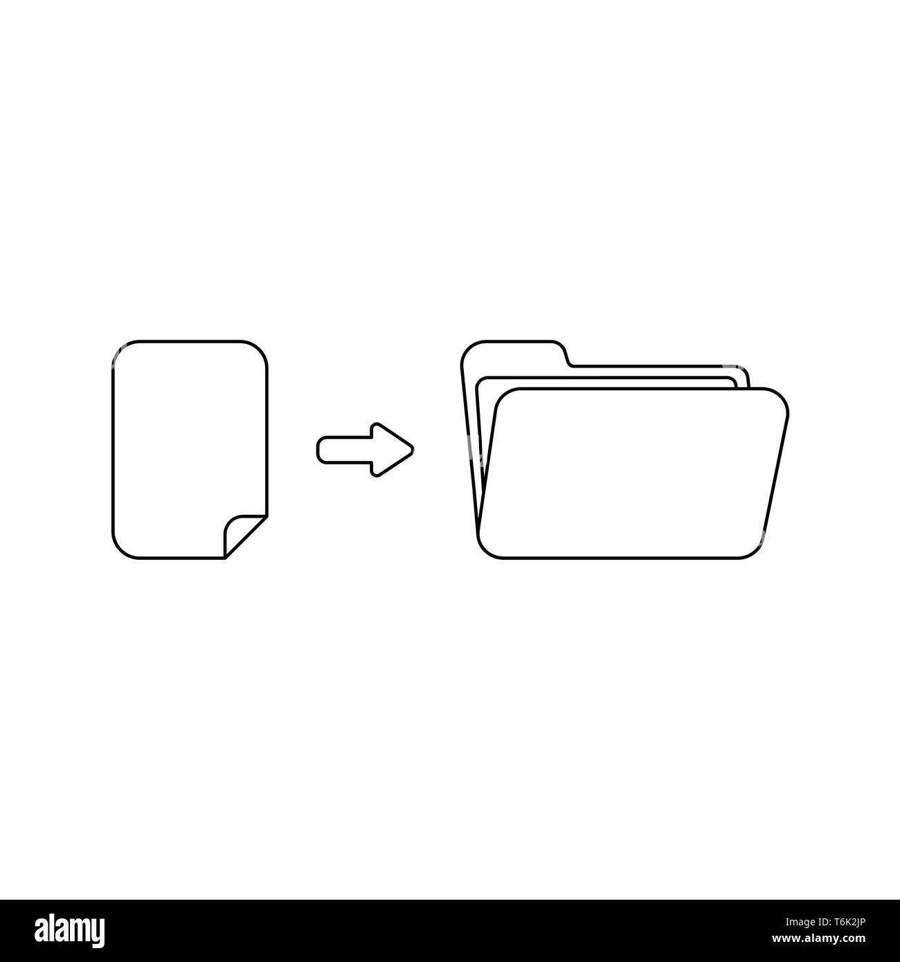 Vector icon concept of blank paper into open folder. Black outlines ...