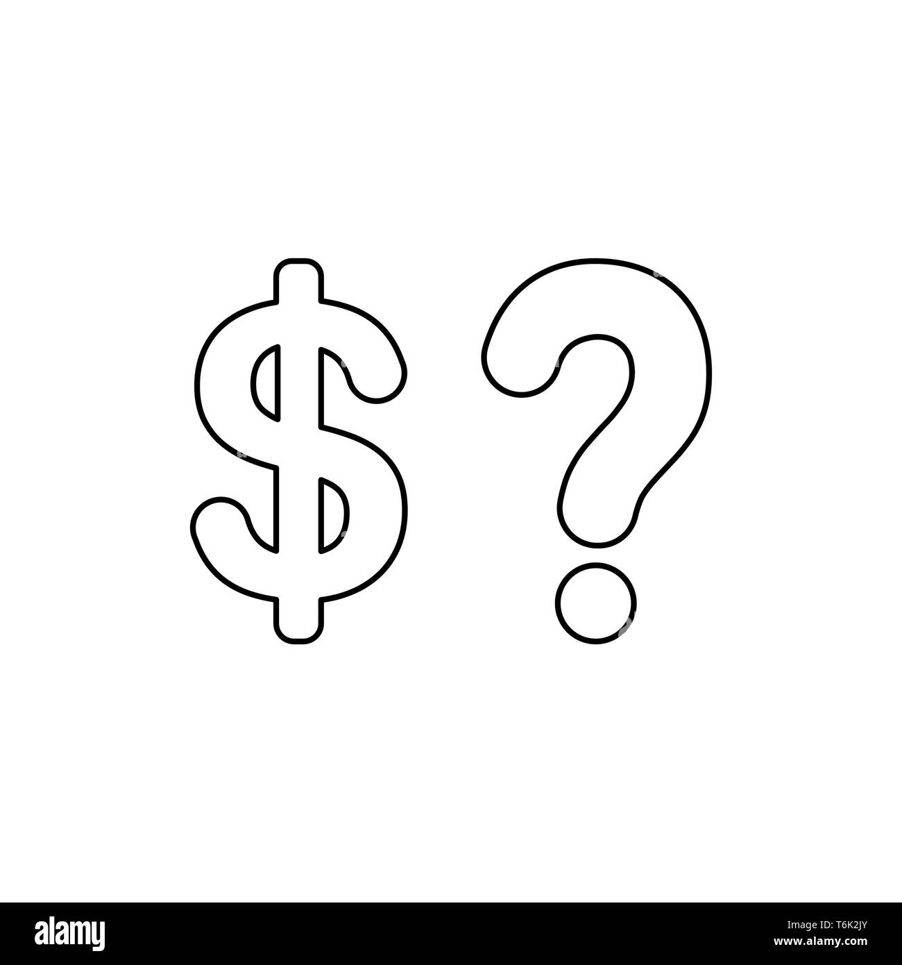 Vector icon concept of dollar symbol with question mark. Black outlines ...