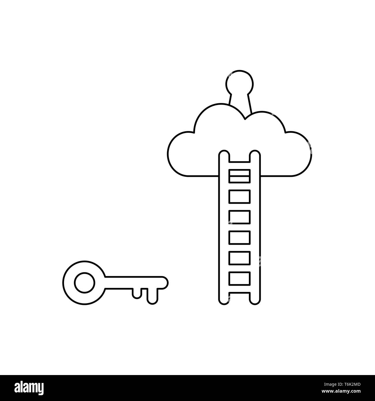 Vector icon concept of key reach keyhole on cloud with wooden ladder ...