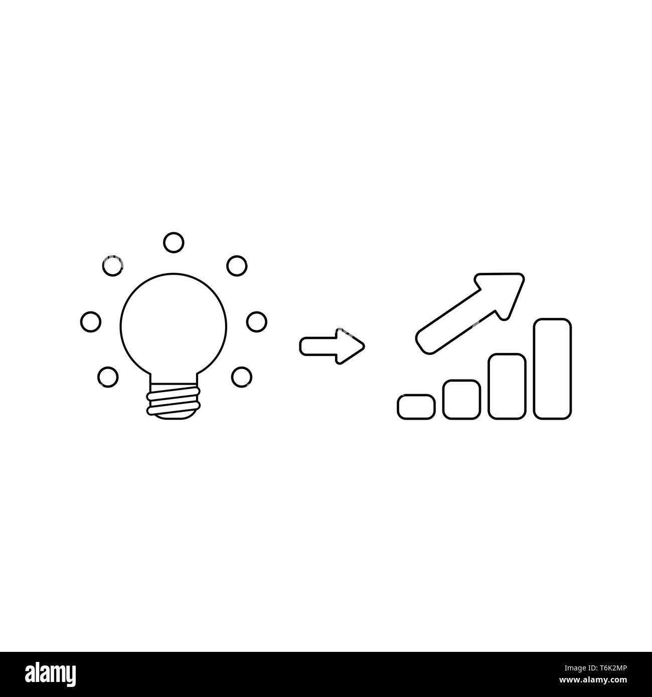 Vector icon concept of glowing light bulb idea with sales bar chart ...
