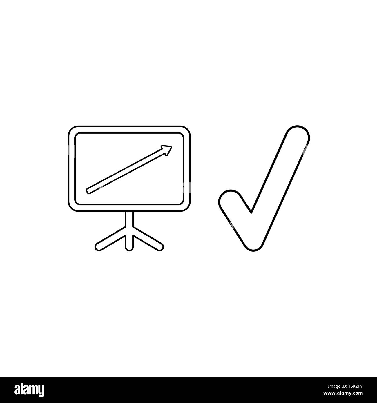 Vector Icon Concept Of Sales Chart With Arrow Moving Up And Check Mark vector-icon-concept-of-sales-chart-with-arrow-moving-up-and-check-mark