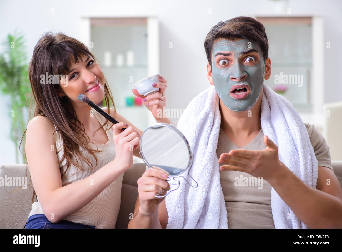 Woman face mirror shocked hi-res stock photography and images - Alamy