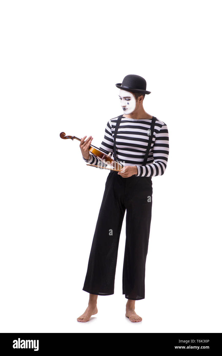 Mime playing violin isolated on white Stock Photo - Alamy