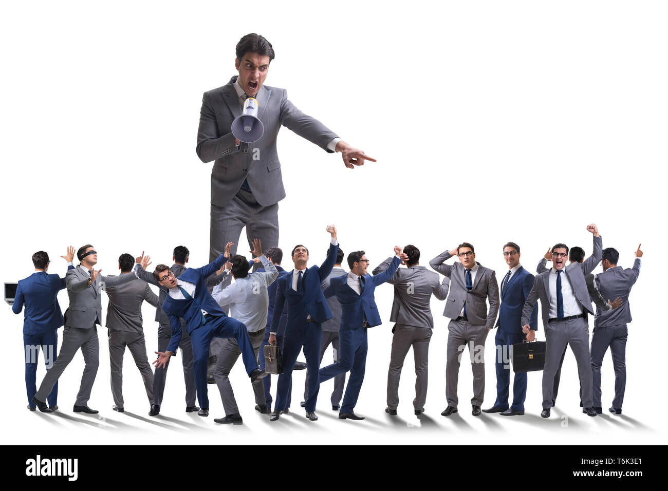 Concept of angry boss yelling with loudspeaker Stock Photo - Alamy