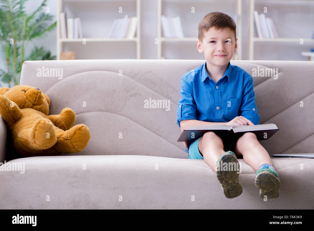Small boy reading books at home Stock Photo - Alamy