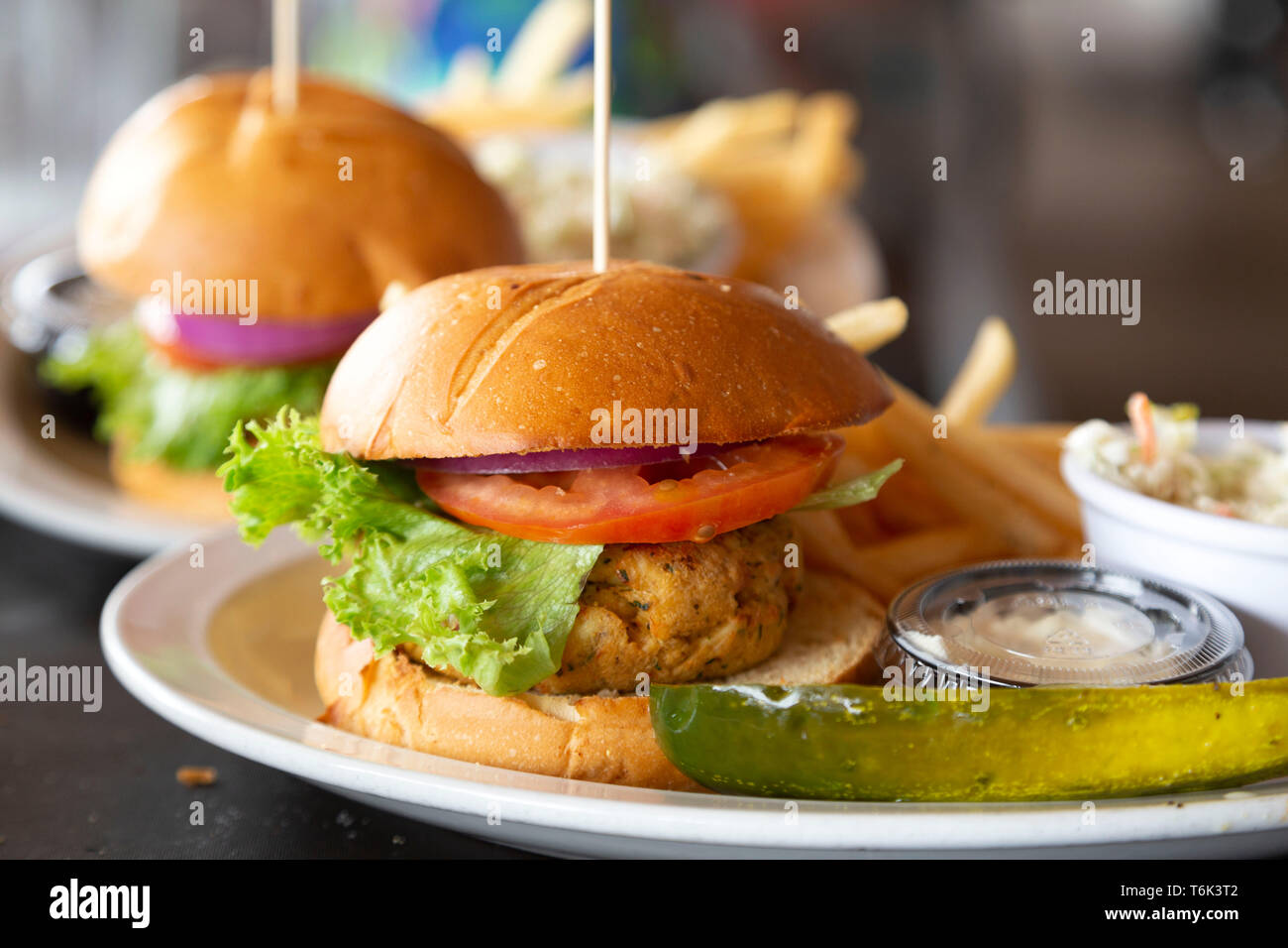 Fish burgers served in South Carolina, USA. The burgers are served in ...