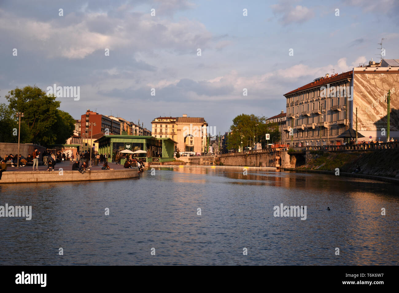 The sun is setting in the Milan dockyard (Darsena di Milano) area Stock ...