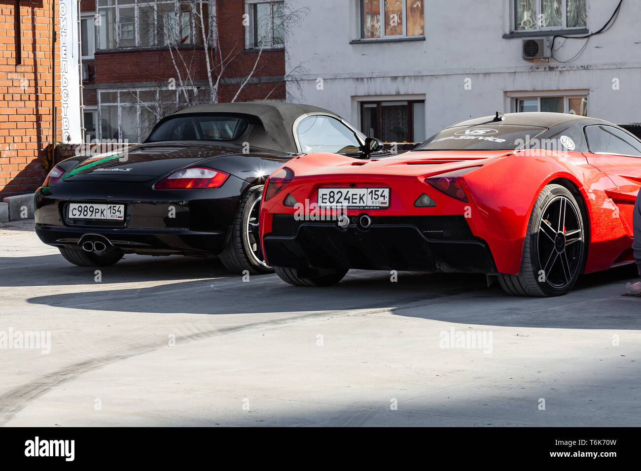 Novosibirsk, Russia - 05.01.2019: Marussia Motors model B1 in red color ...