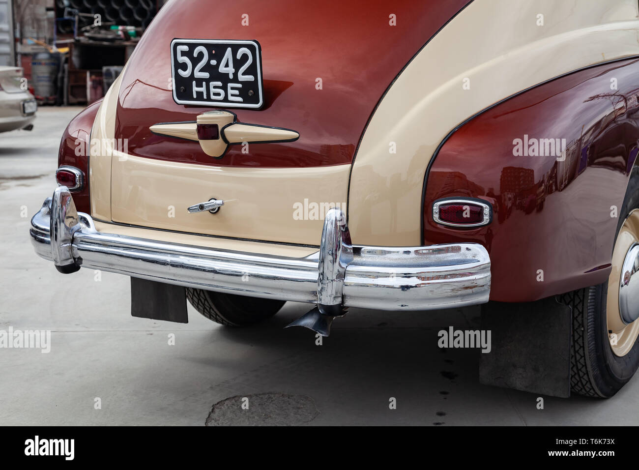 Novosibirsk, Russia - 05.01.2019: Rear bumper view of the double ...