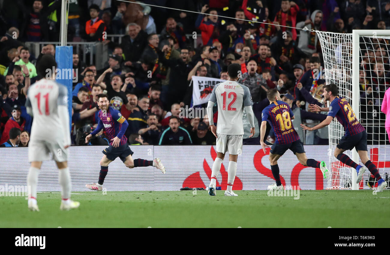 Barcelona's Lionel Messi celebrates scoring his side's second goal of ...