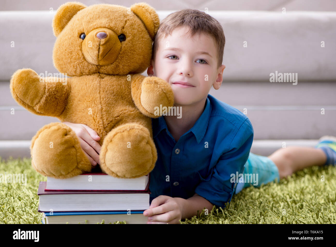 The small boy reading books at home Stock Photo - Alamy