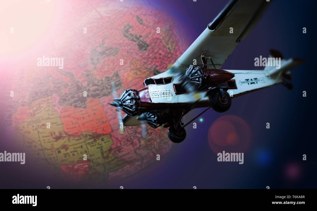 Airplane flying over world map hi-res stock photography and images - Alamy