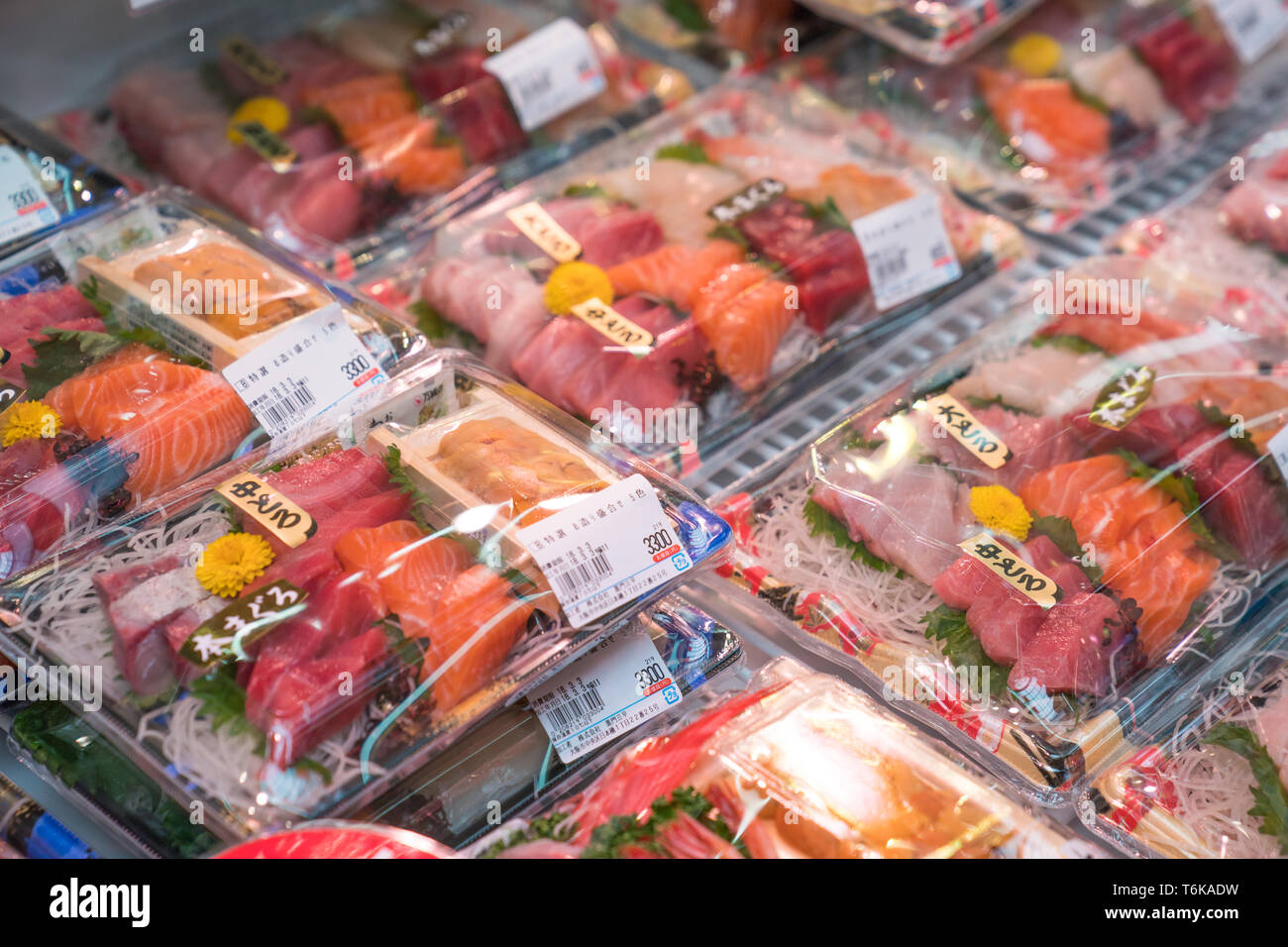 Osaka, Japan - 3 Mar 2018; Japanese local fresh foods; sea food, fish ...