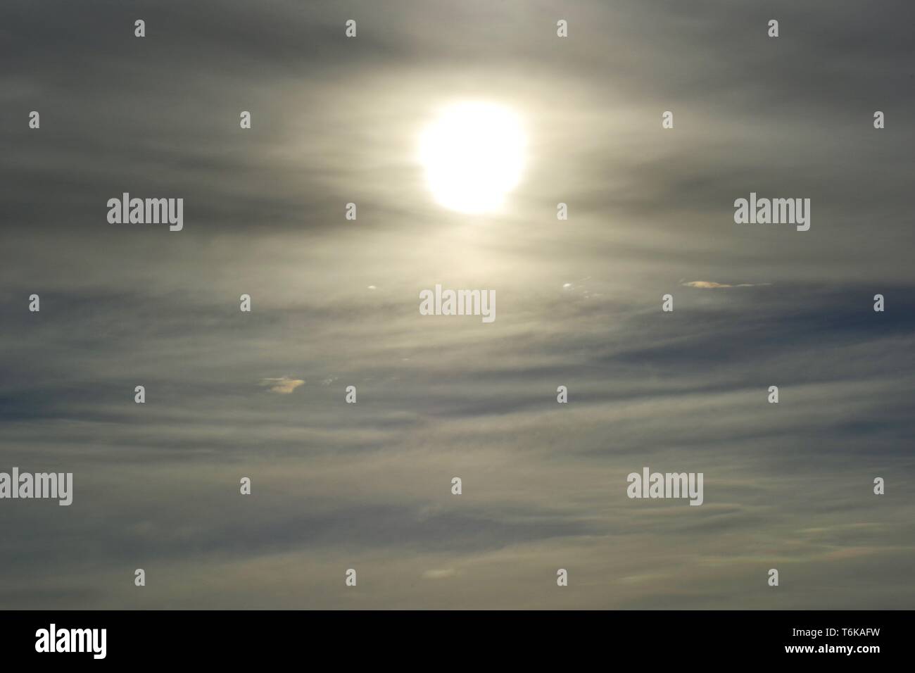 Weak Sun Shinning through Altostratus Cloudy Sky. Natural Background ...