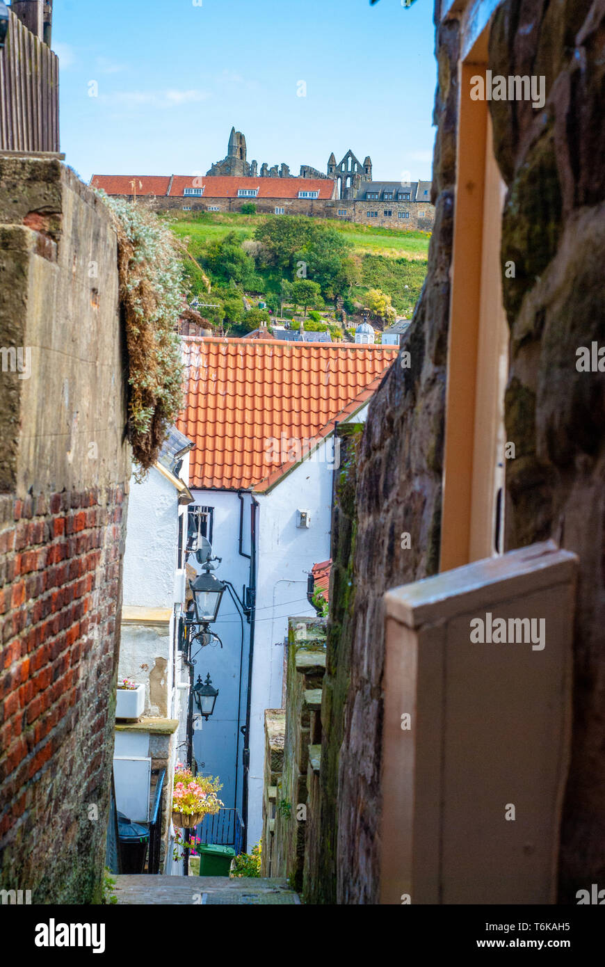 The small Whitby streets and alleys in colour in summer Stock Photo - Alamy