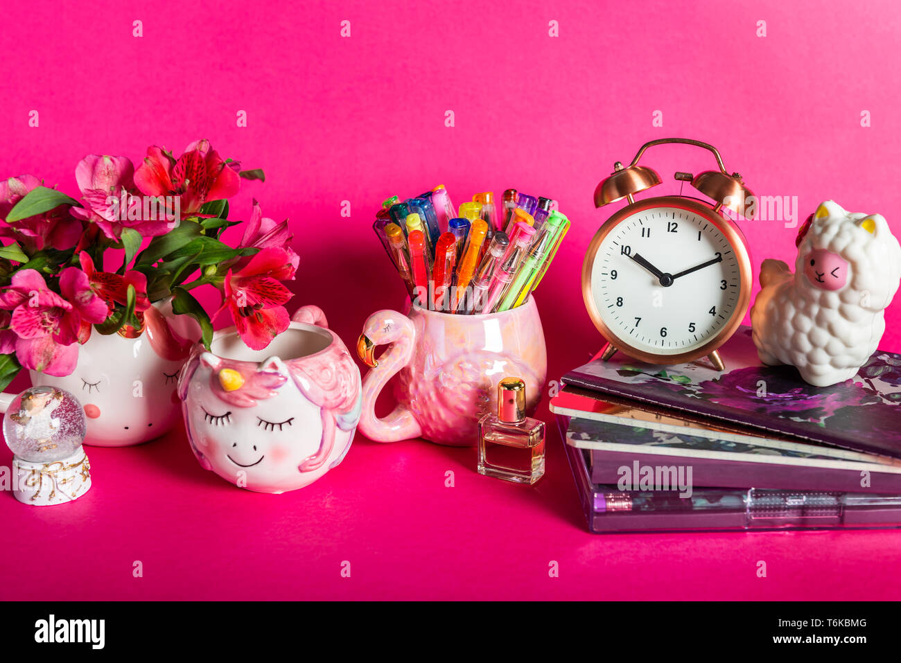 Girly Desk table or Office settings. Back to school concept Stock Photo ...