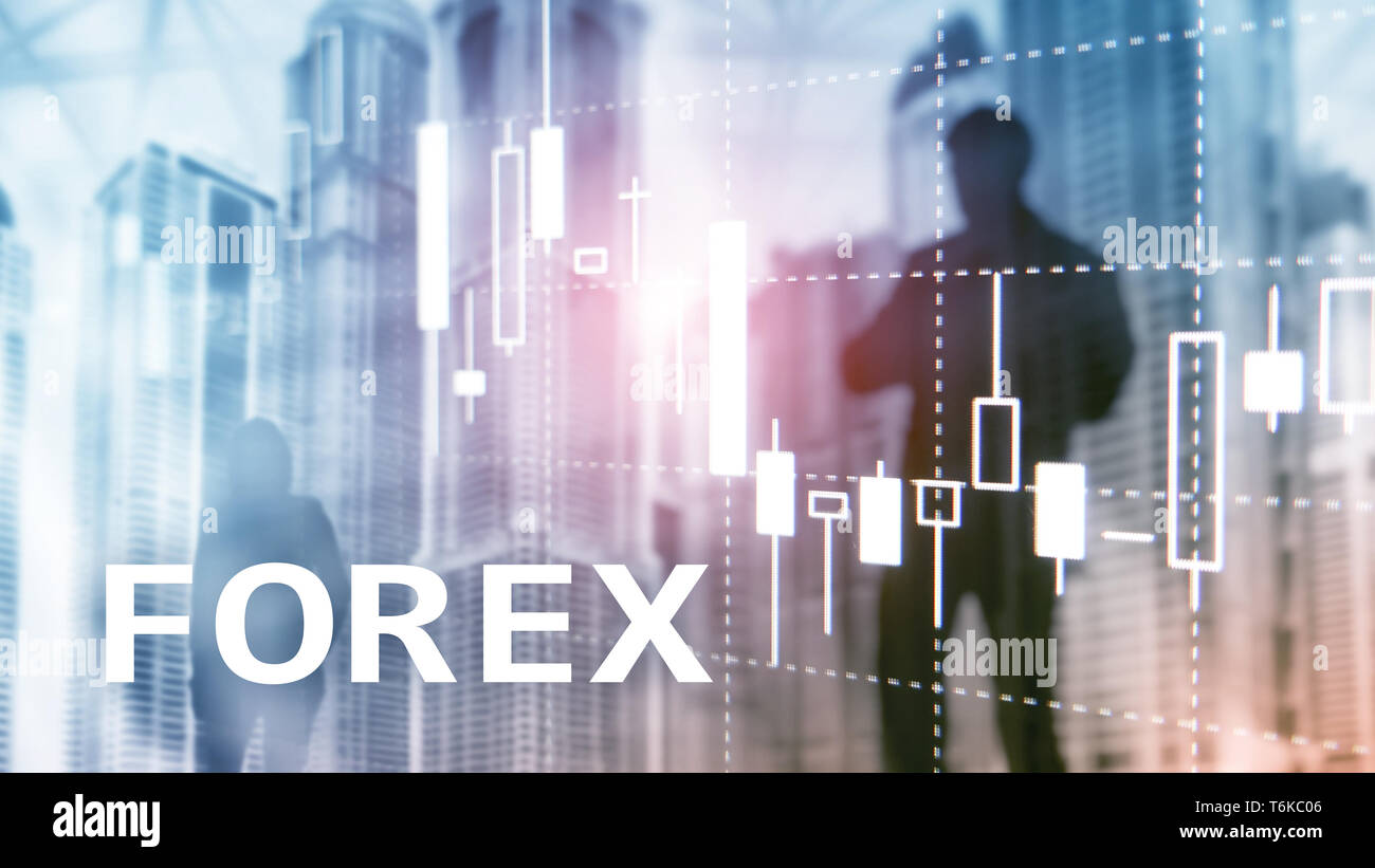 Forex trading, financial candle chart and graphs on blurred business ...