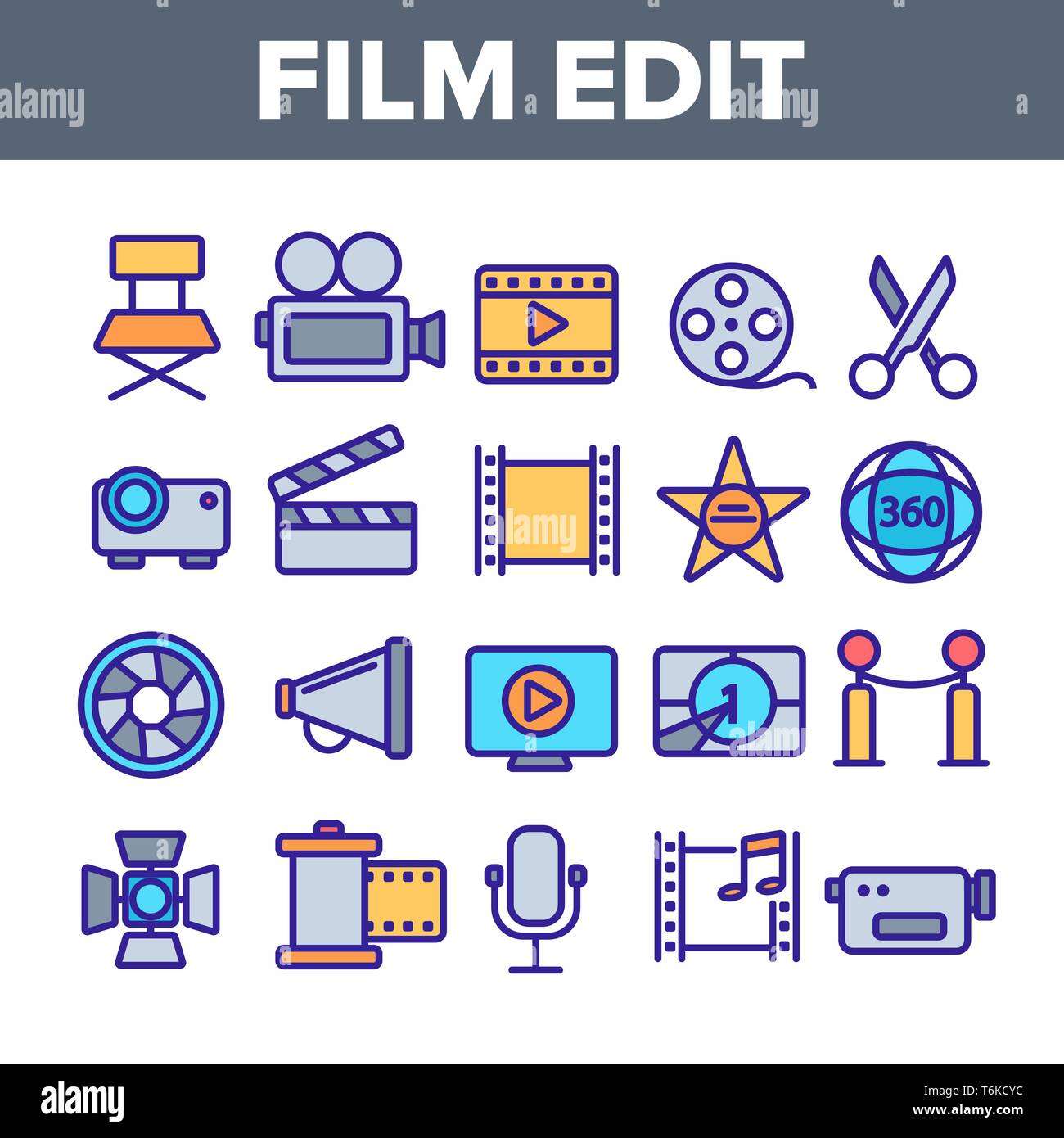 Film Edit, Filmmaking Linear Vector Icons Set Stock Vector Image & Art ...