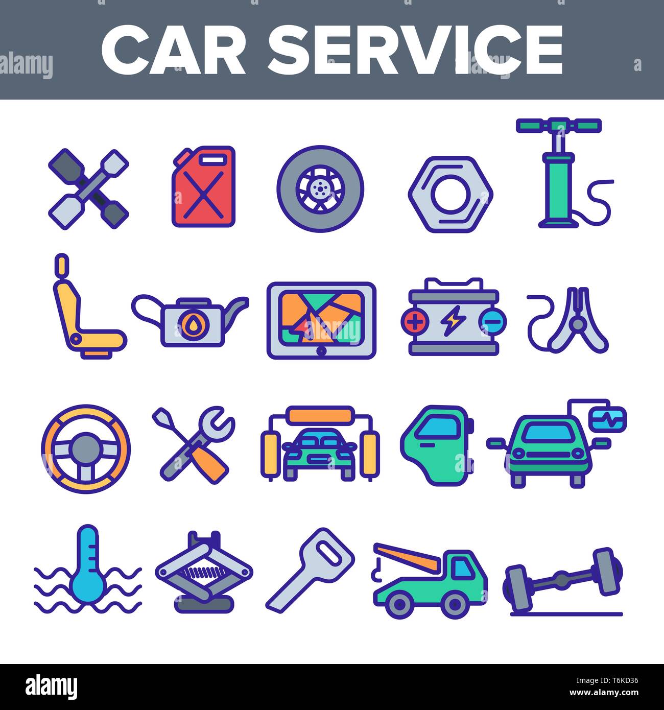 Car Service Linear Vector Icons Set Thin Pictogram Stock Vector Image ...