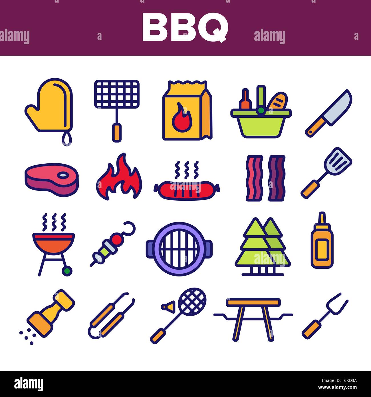 BBQ Equipment, Tools Linear Vector Icons Set Stock Vector Image & Art ...