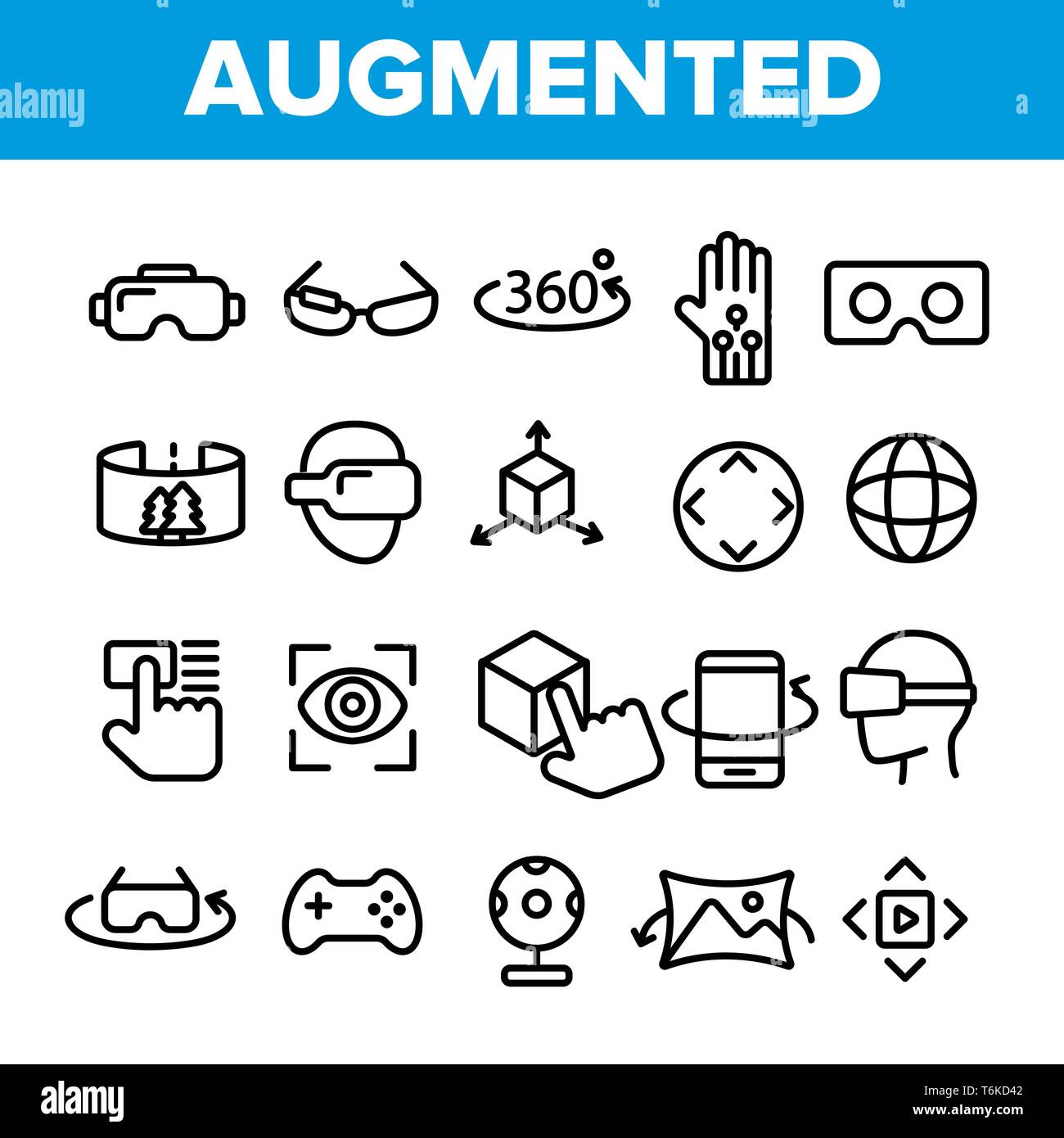 Augmented, Virtual Reality Linear Vector Icons Set Stock Vector Image ...