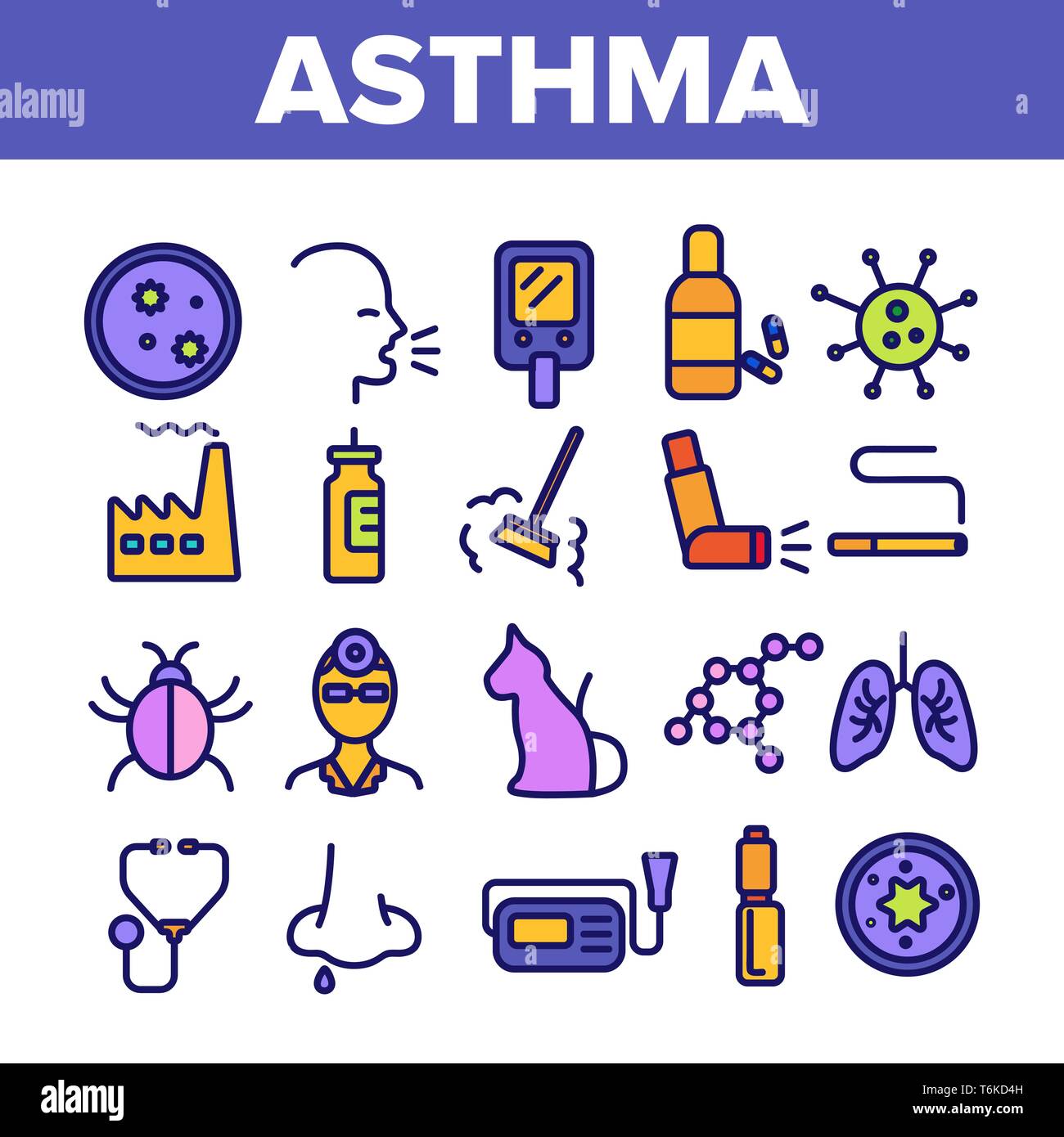 Asthma Illness Vector Thin Line Icons Set Stock Vector Image & Art - Alamy
