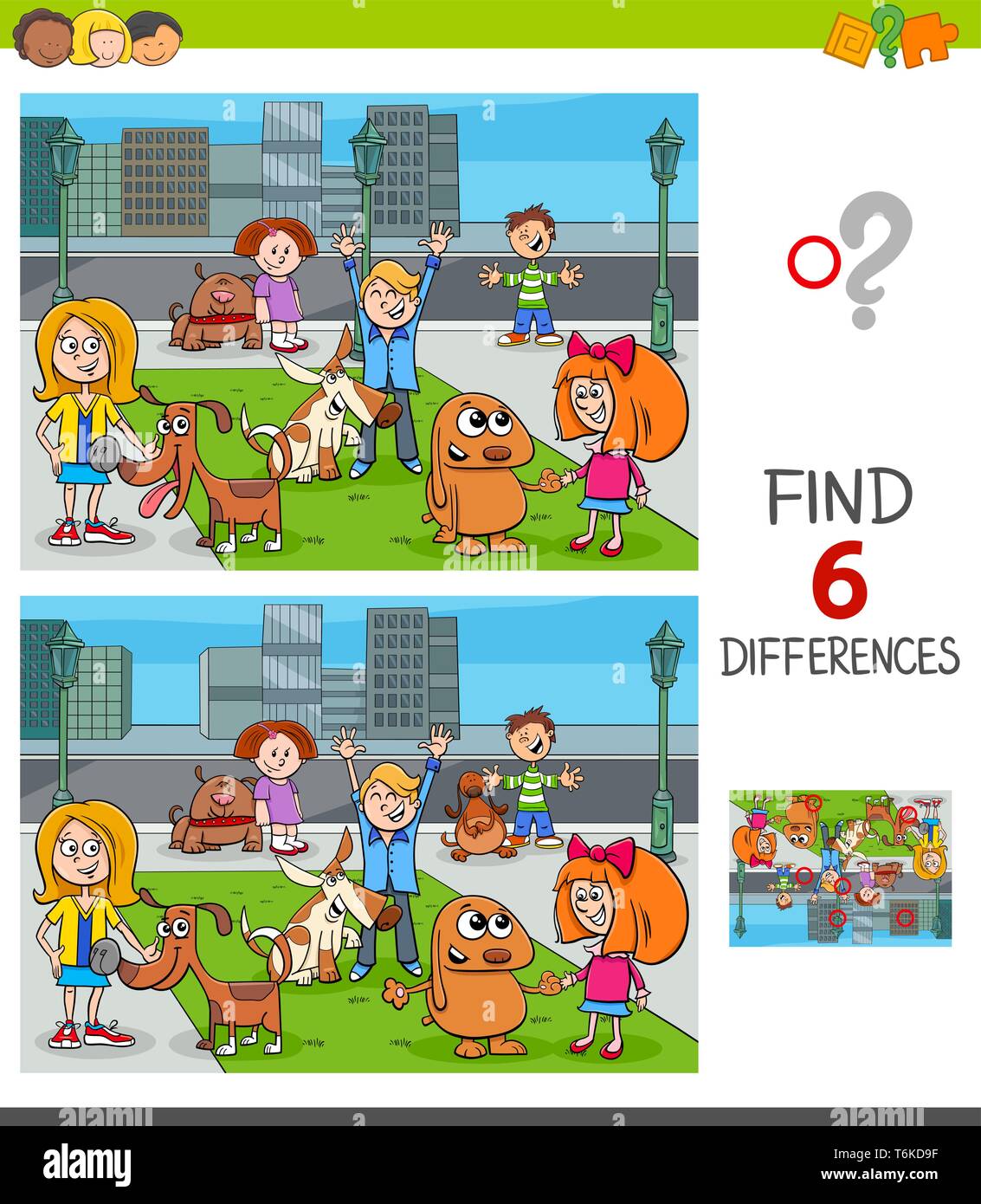 Cartoon Illustration of Finding Six Differences Between Pictures ...
