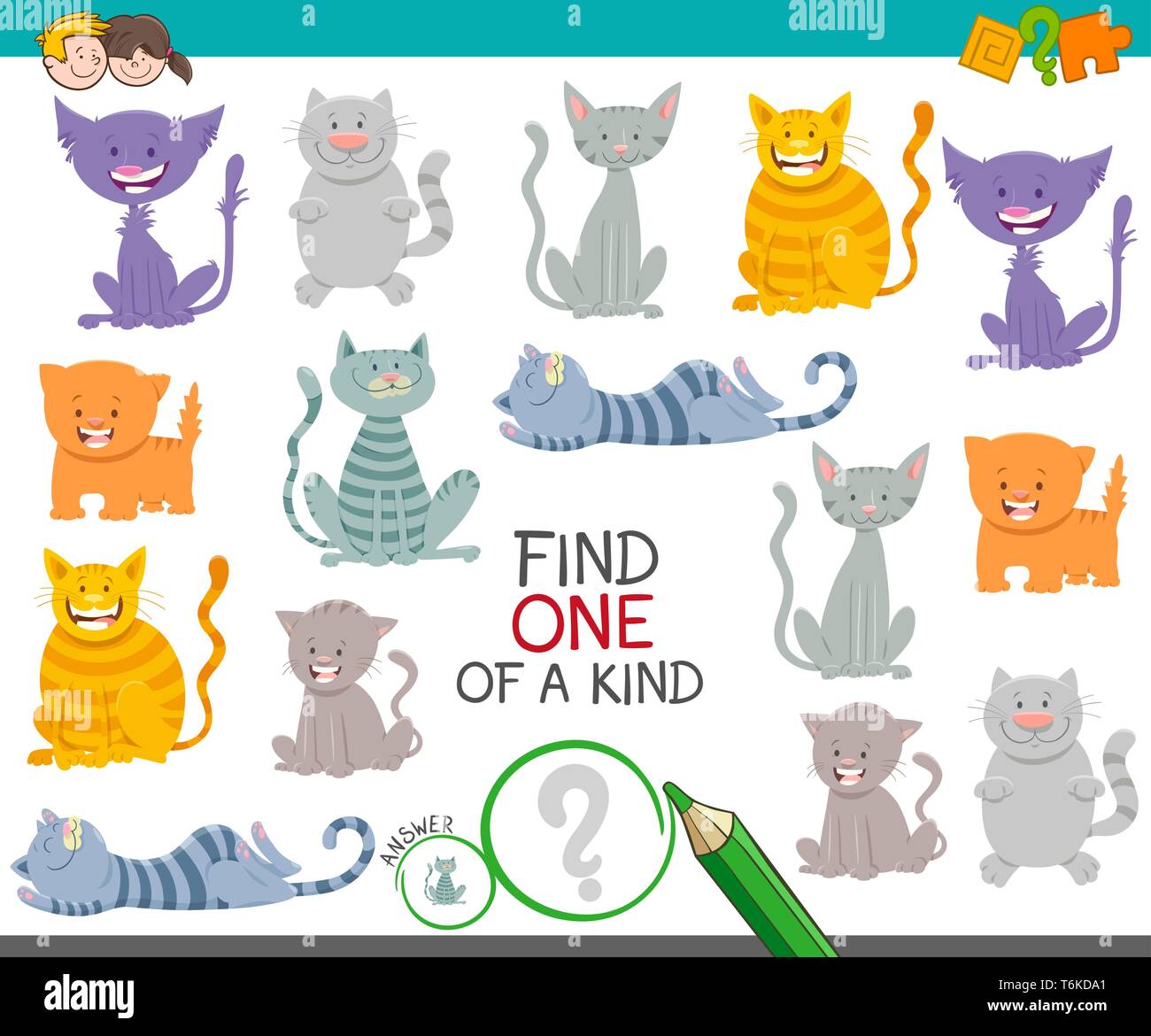 Cartoon Illustration of Find One of a Kind Picture Educational Activity ...