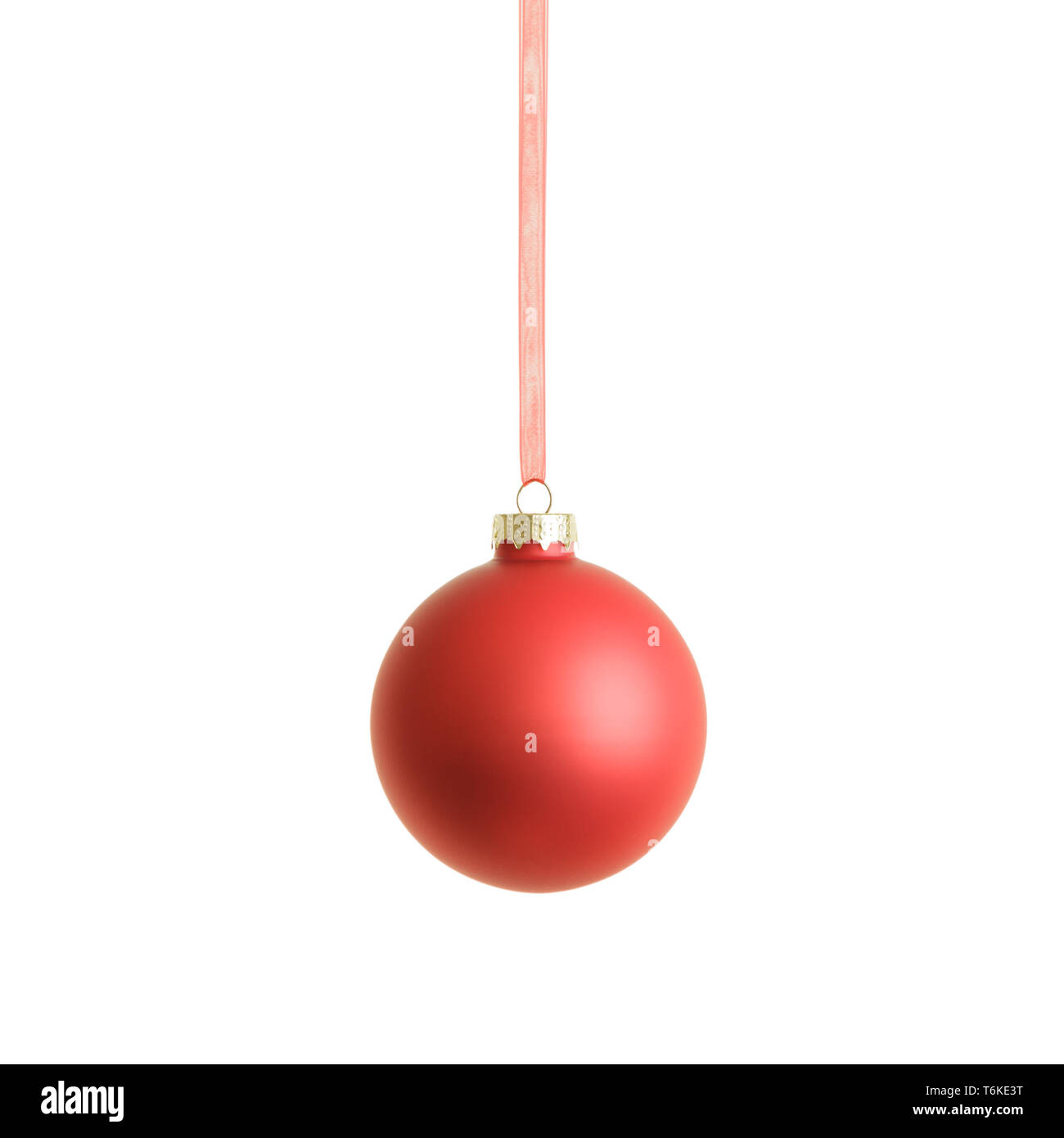 Hanging red christmas bauble isolated on white background Stock Photo ...