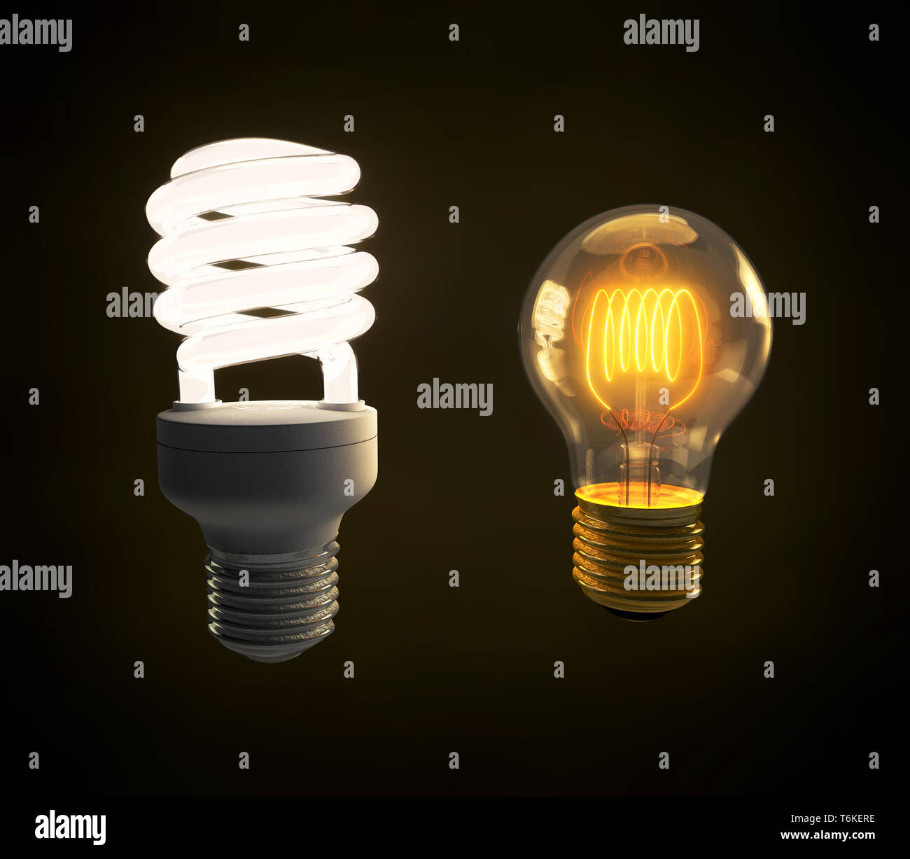 A modern green energy fluorescent and a vintage incandescent light bulb ...