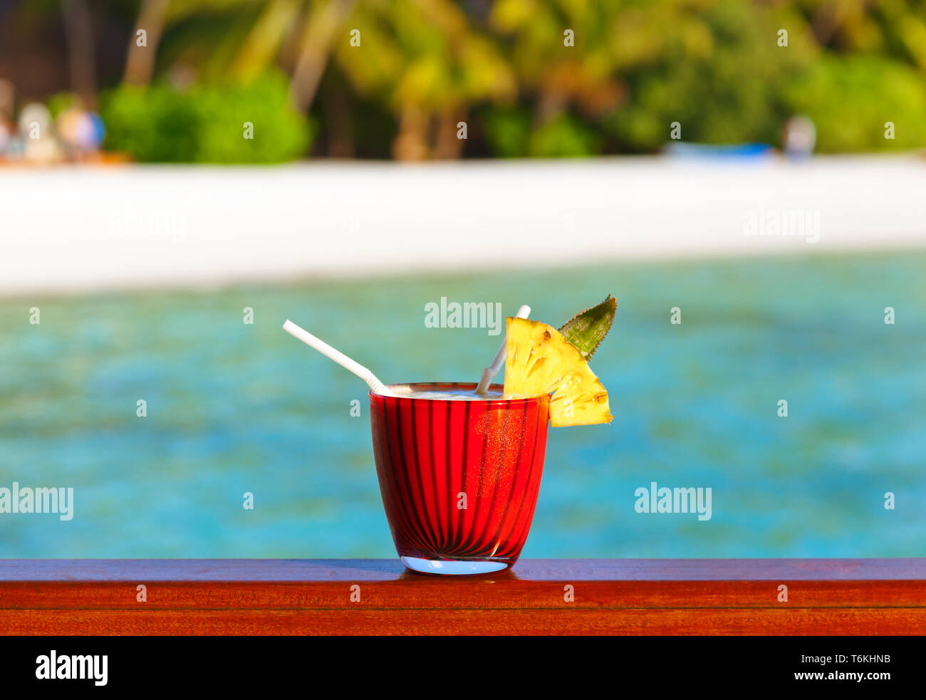 Fruit cocktail on Maldives beach Stock Photo - Alamy