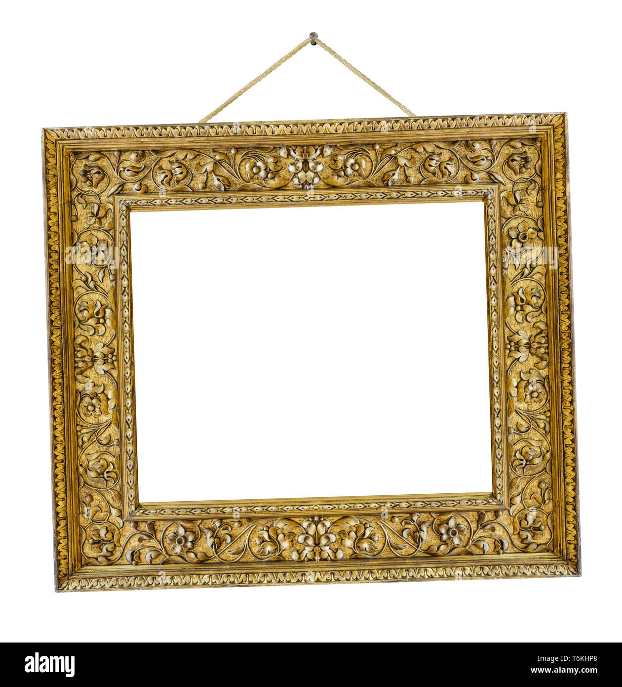 Old wooden picture frame hanging on a rope Stock Photo - Alamy
