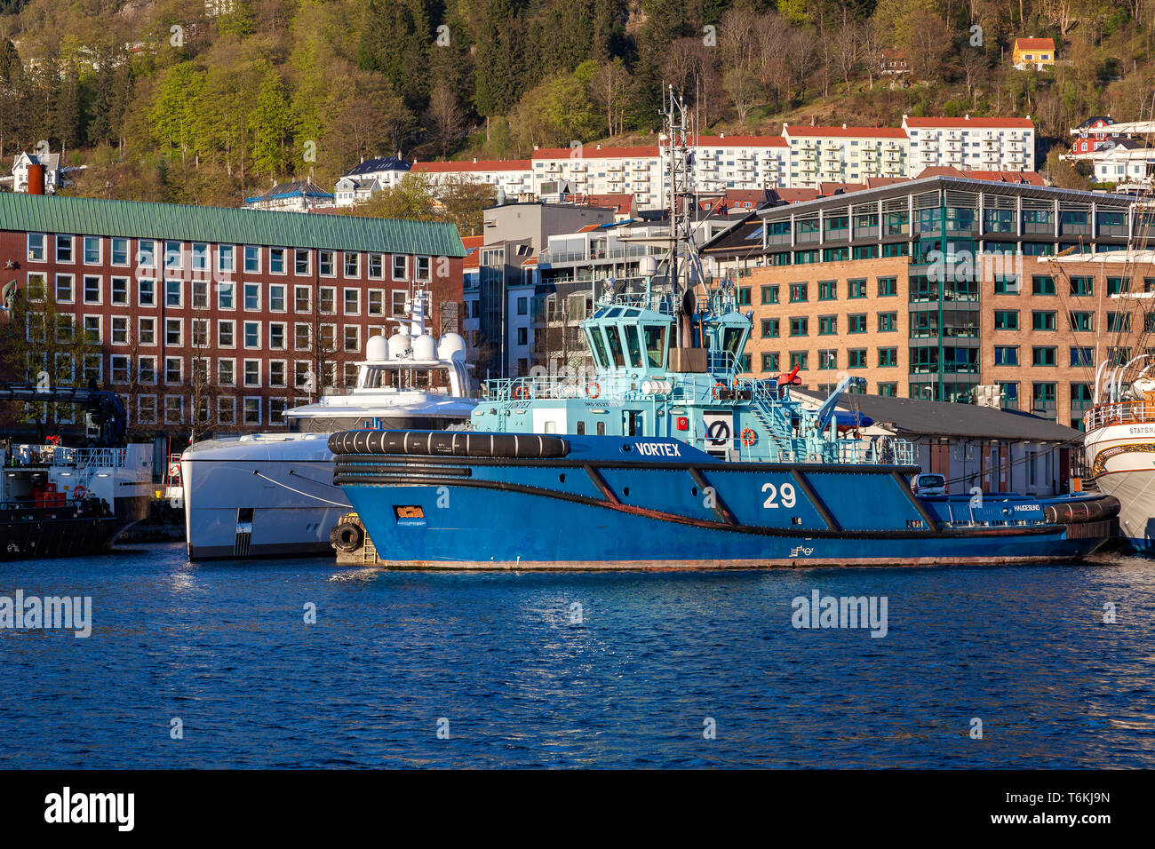 Tug boat Vortex at Bradbenken terminal in the port of Bergen, Norway ...