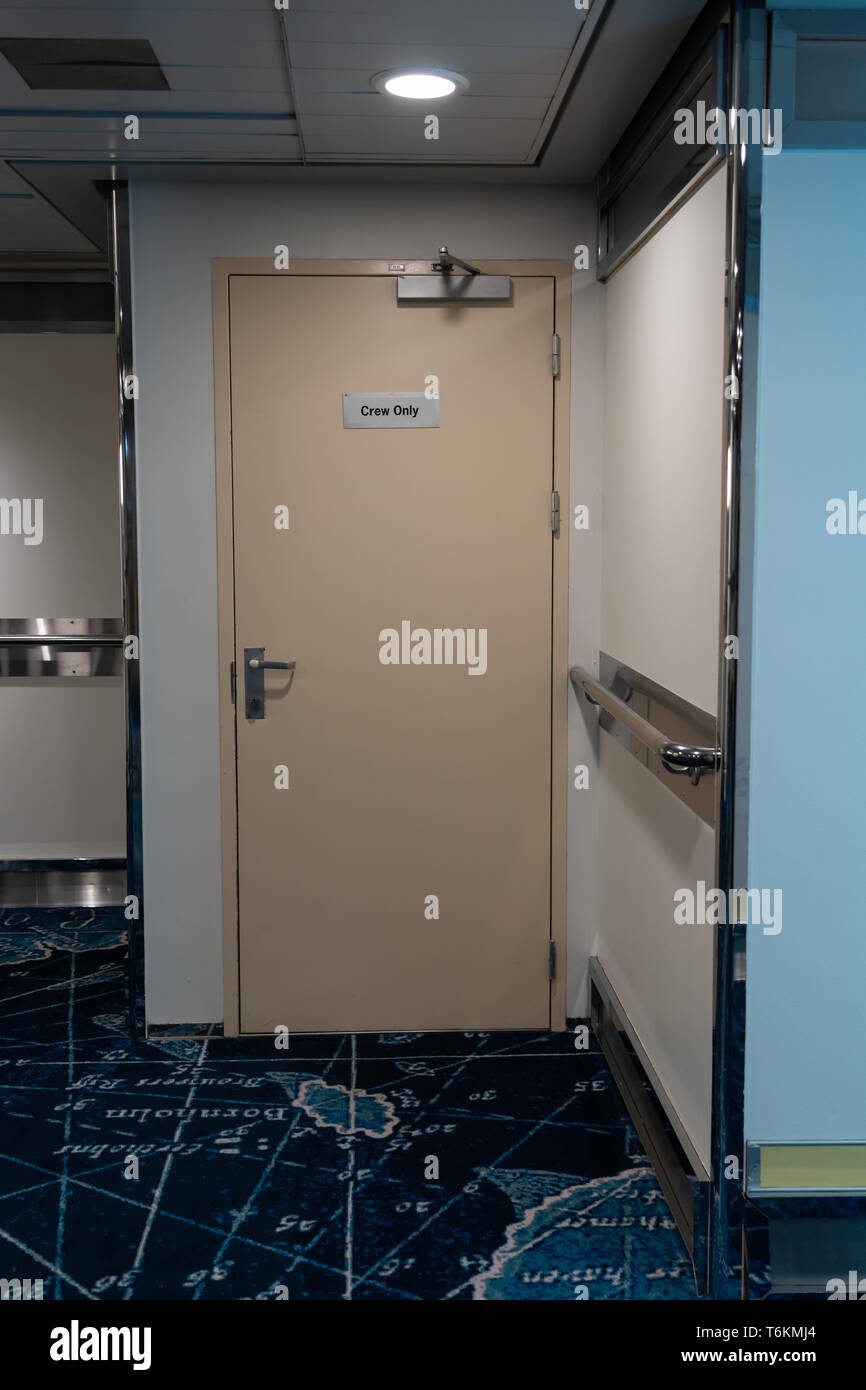 Locked door to a area with access only for the crew of the ship Stock ...
